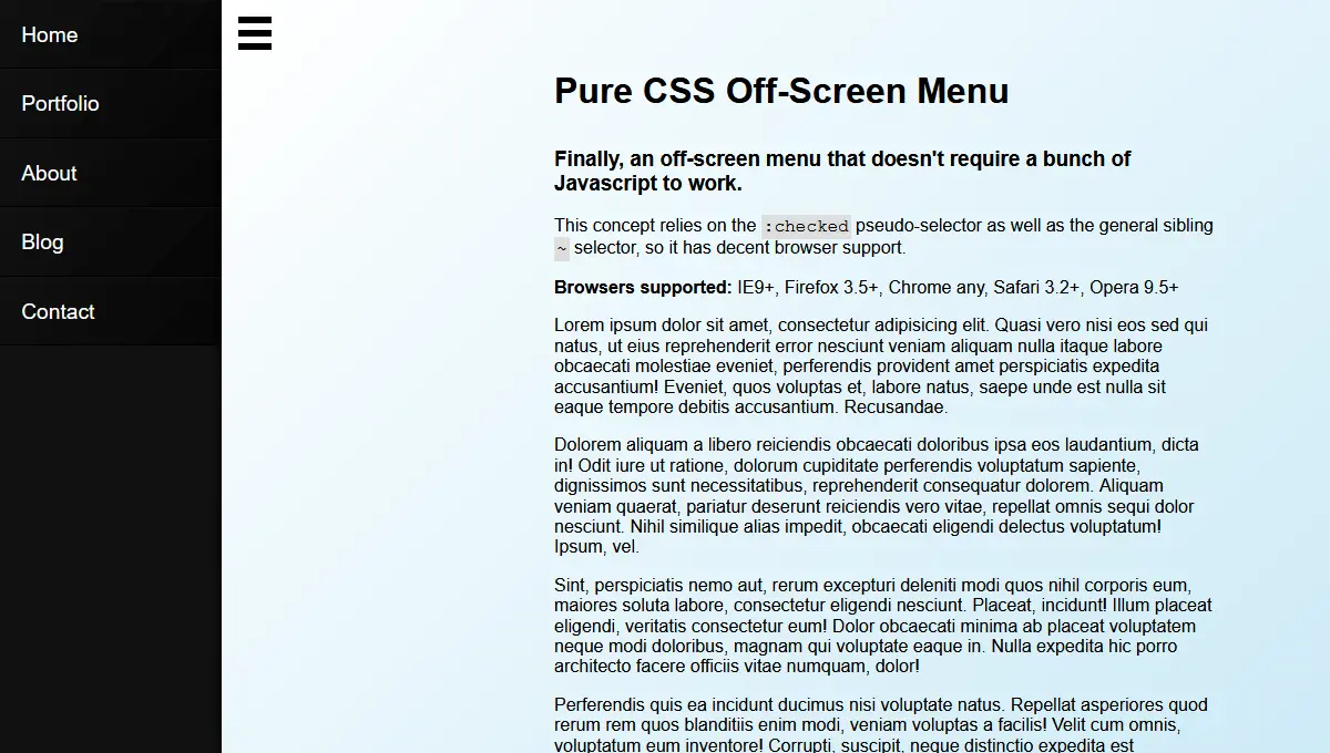 CSS Off-Canvas Menus - Pure Css Off-Screen Menu example : CSS Mix