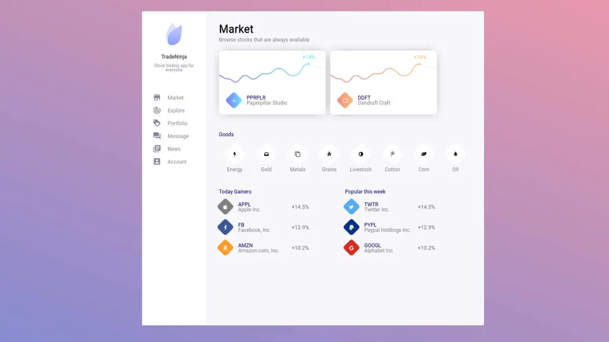 CSS Dashboards - Stock App Dashboard example : CSS Mix