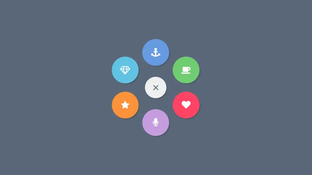 CSS Circle Menus - Colourful Flower Popup Menu example : CSS Mix